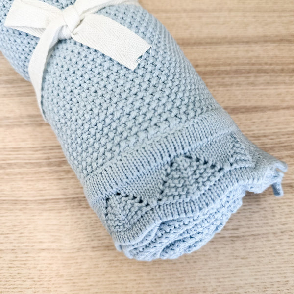 Riley Knitted Blanket | Cornflower Blue – Little Dottie